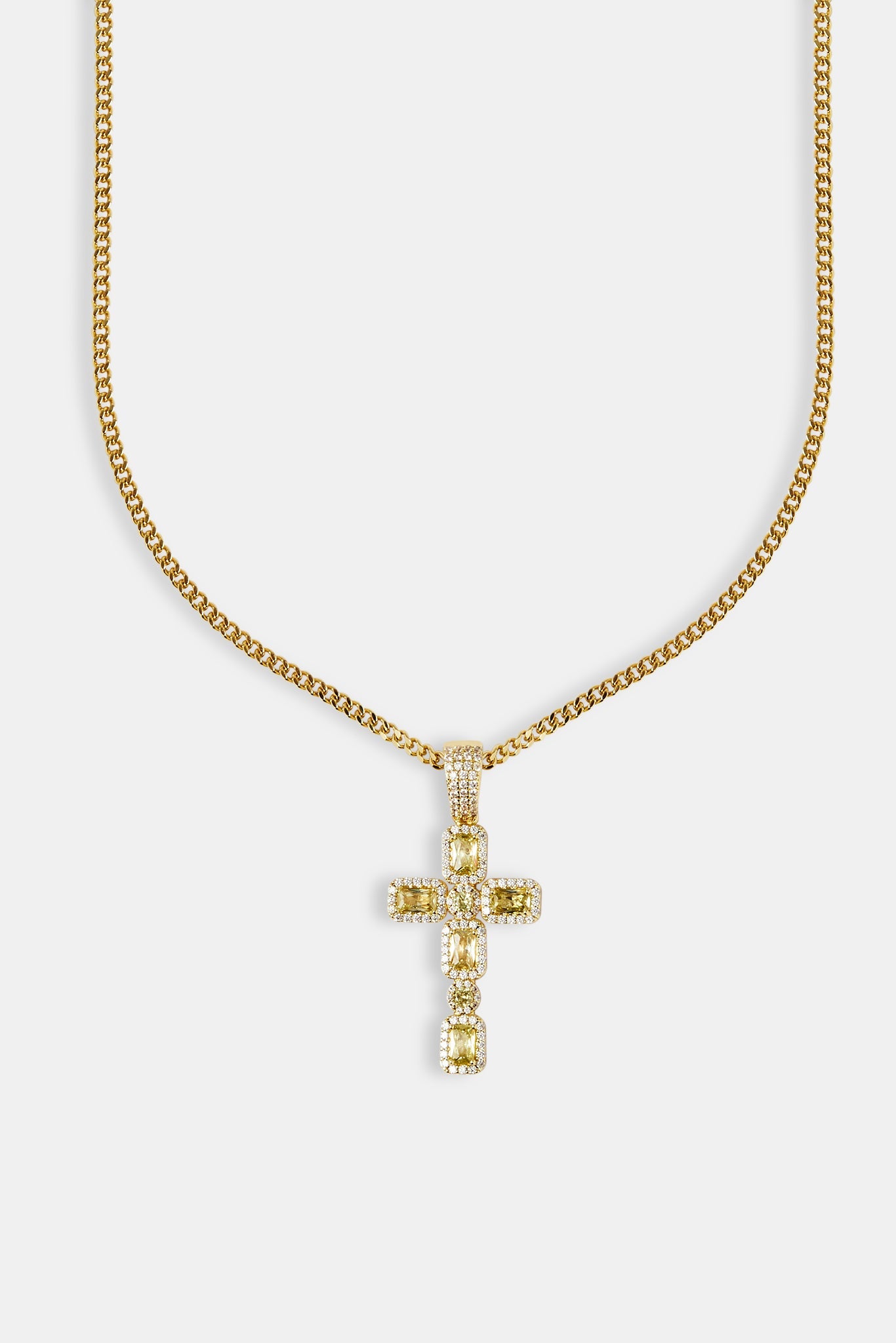 Iced Green Gemstone Cross Cuban Necklace - 40mm | Womens Necklaces ...