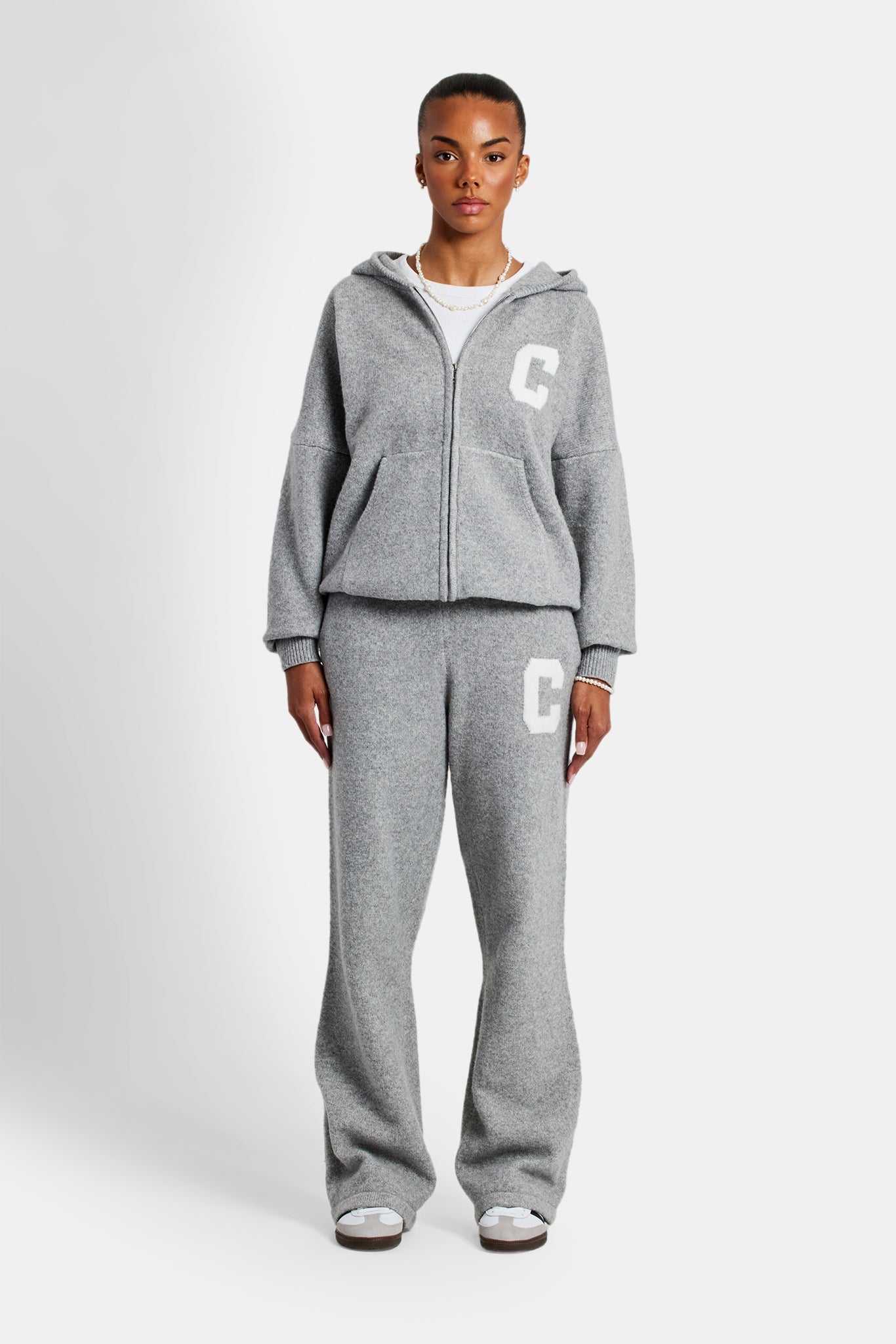 Hooded Zip Through Knitted Tracksuit - Grey | Womens Sets | Shop ...