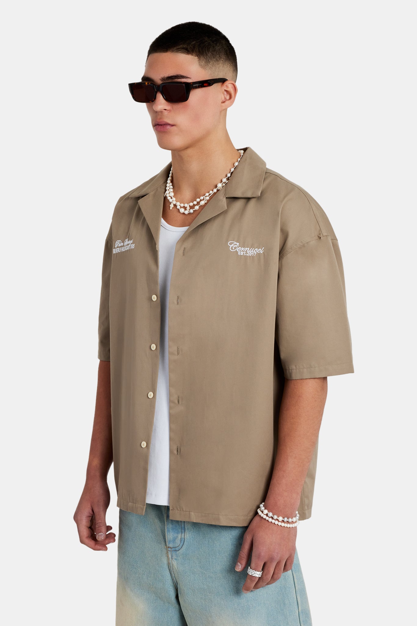 Text Print Boxy Shirt - Sage | Mens Shirts | Shop Printed Shirts at ...