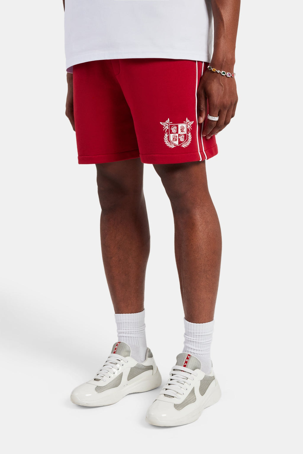 Embroidered Crest Jersey Short - Red | Mens Shorts | Shop Plain Shorts ...