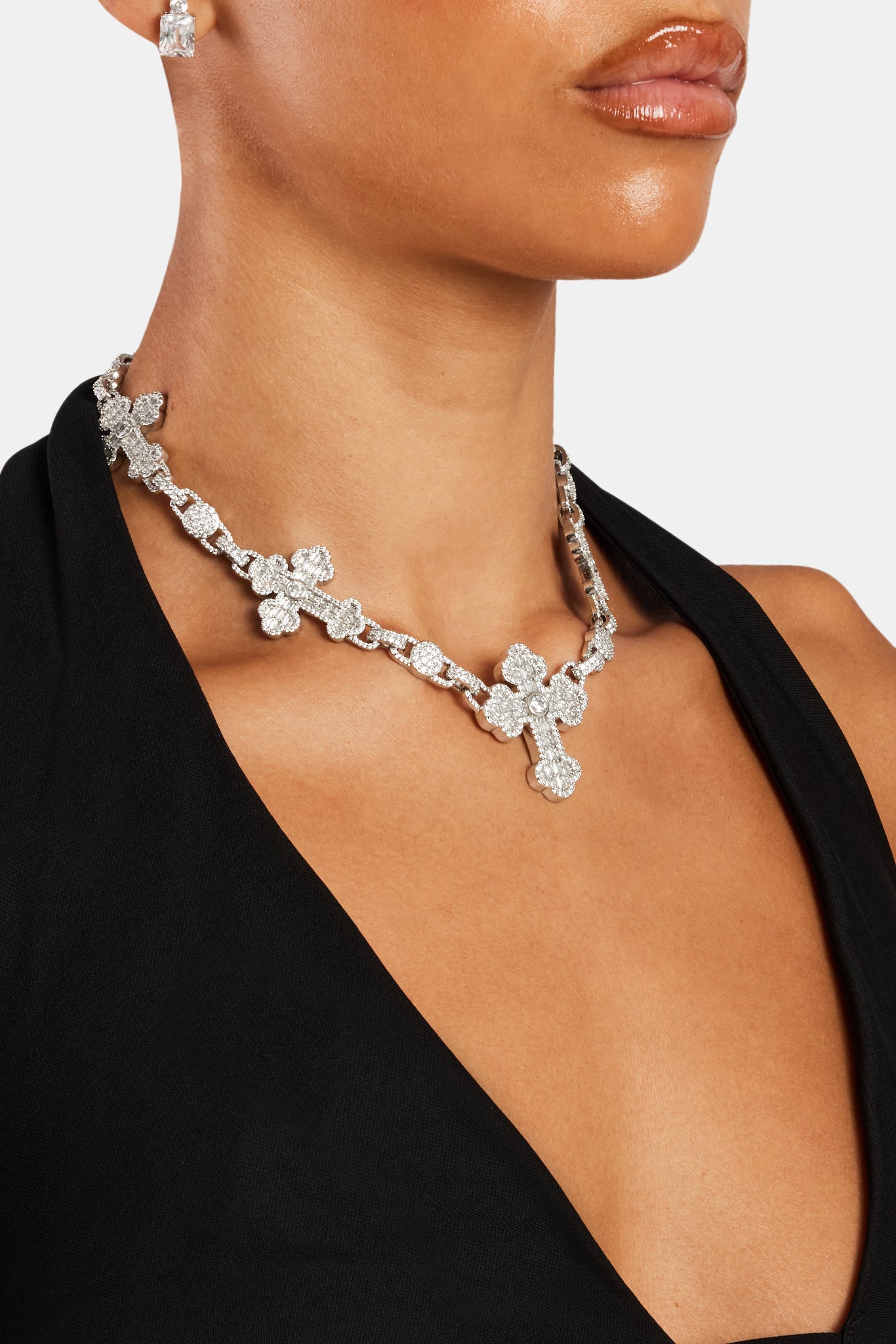 Iced Baguette CZ Cross Drop Necklace | Womens Chains | Shop Motif ...