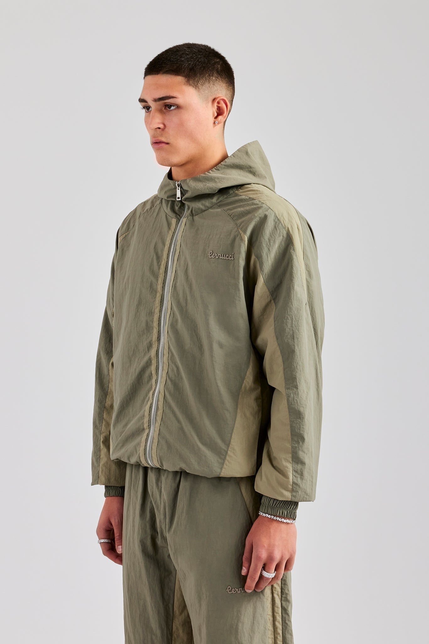 Cernucci Contrast Panel Nylon Track Top - Khaki | Mens Outerwear | Shop ...