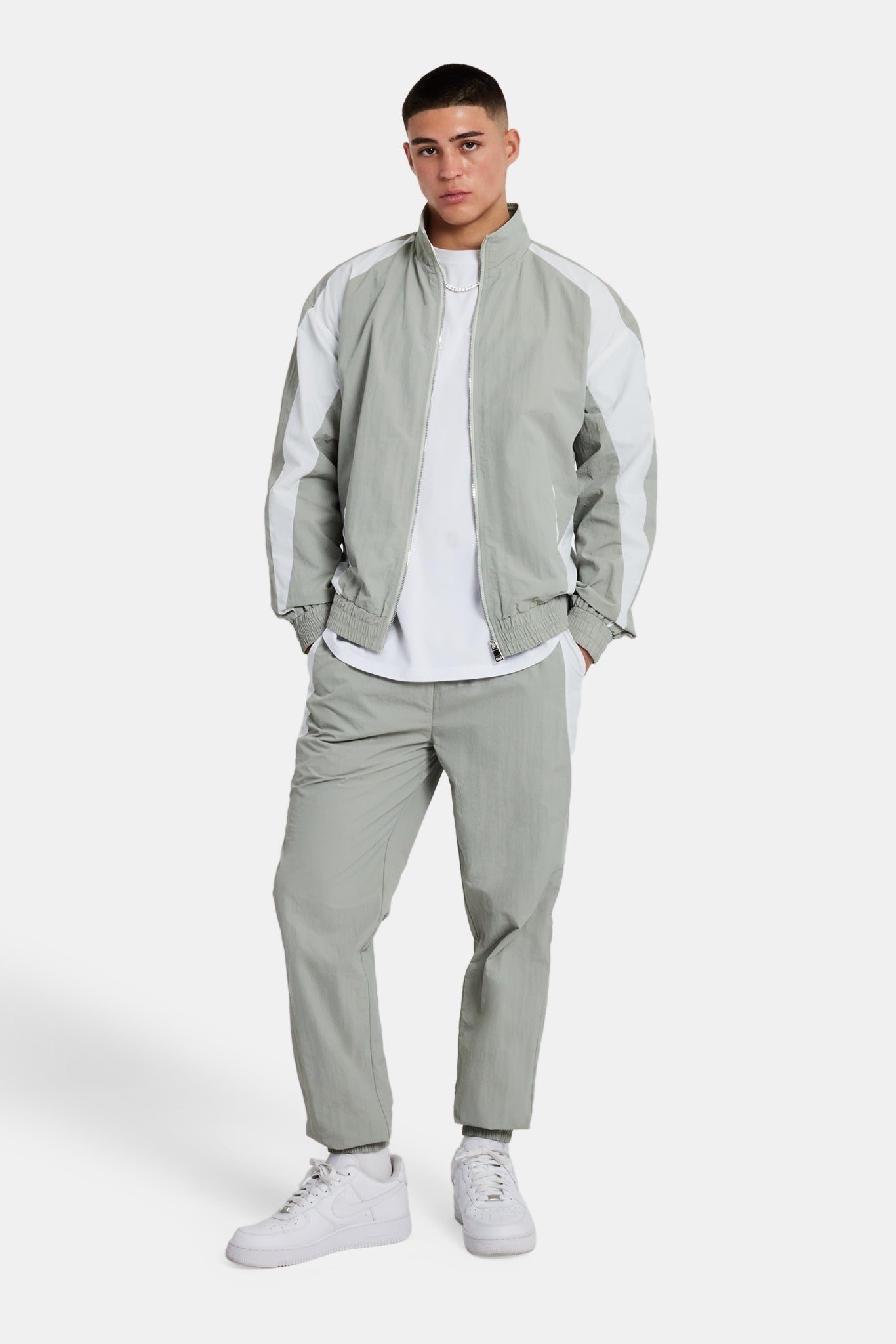 Nylon Panelled Tracksuit- Light Grey | Mens Sets | Shop Tracksuits at ...