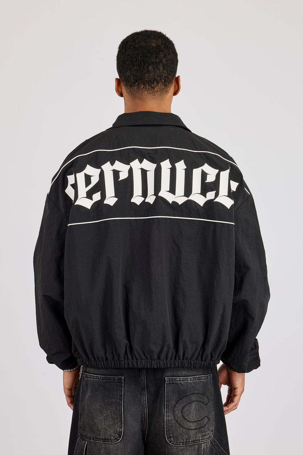 Nylon Contrast Funnel Neck Track Jacket - Black – Cernucci US