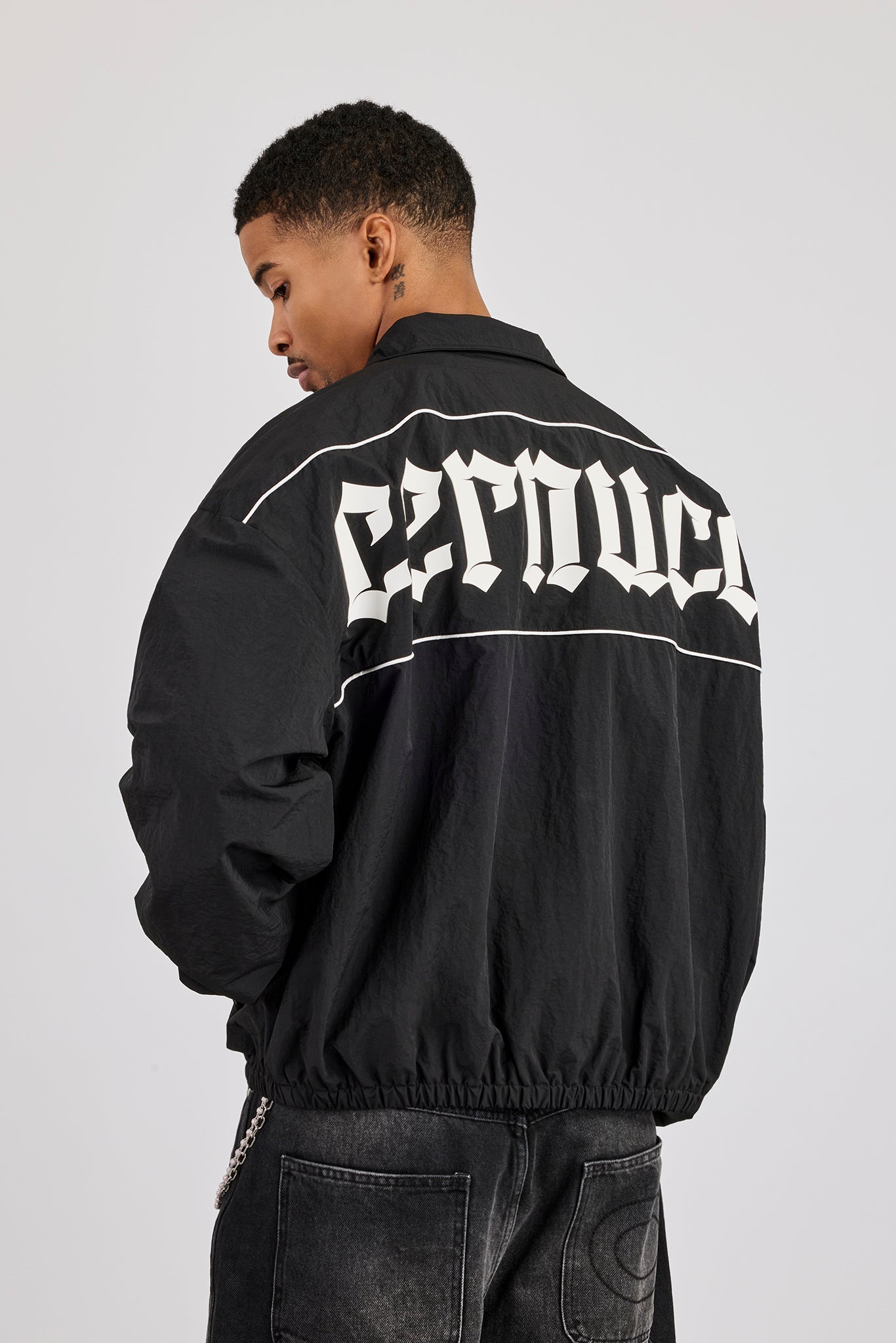 Nylon Contrast Funnel Neck Track Jacket - Black – Cernucci US
