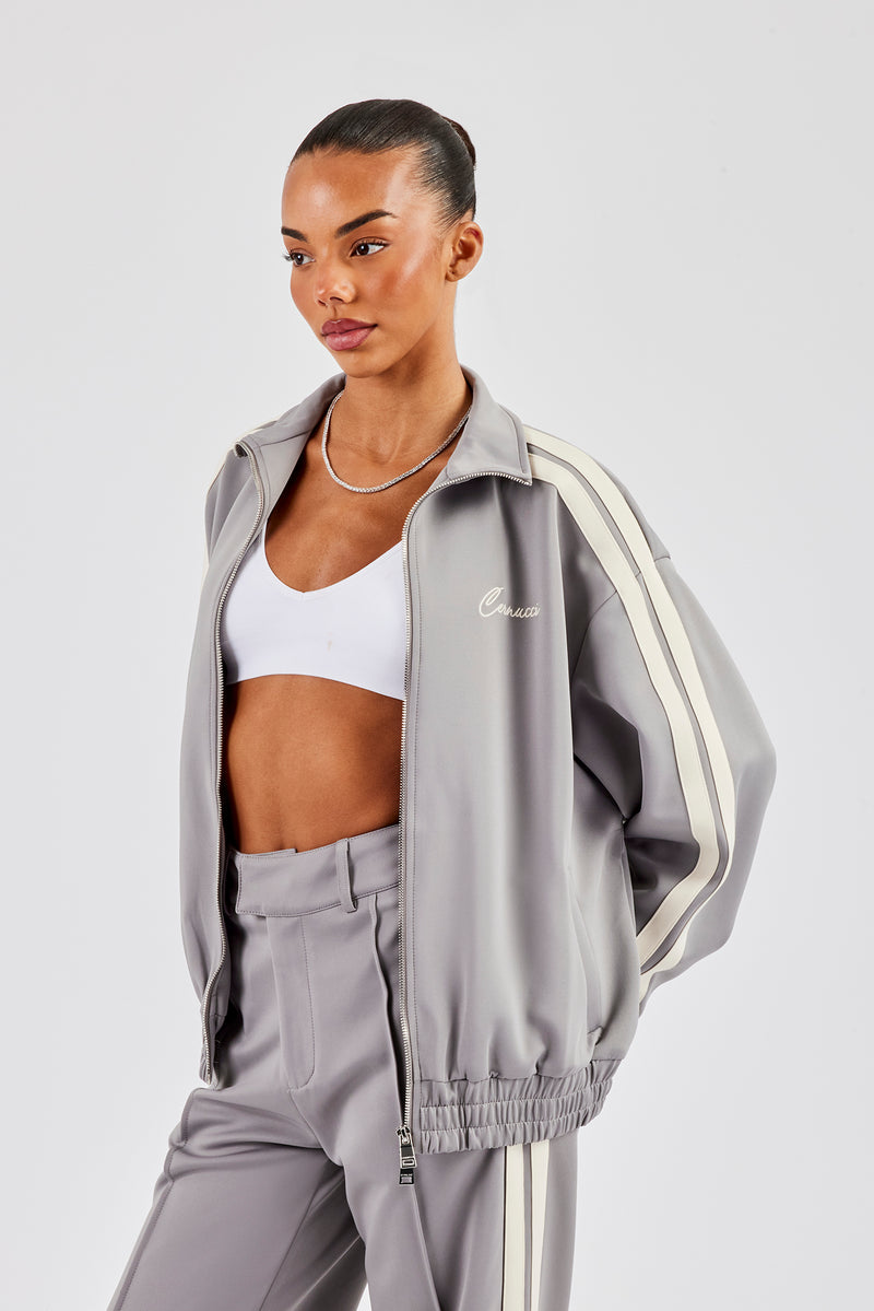 Funnel Neck Taping Zip Through Track Jacket - Grey | Womens Outerwear ...