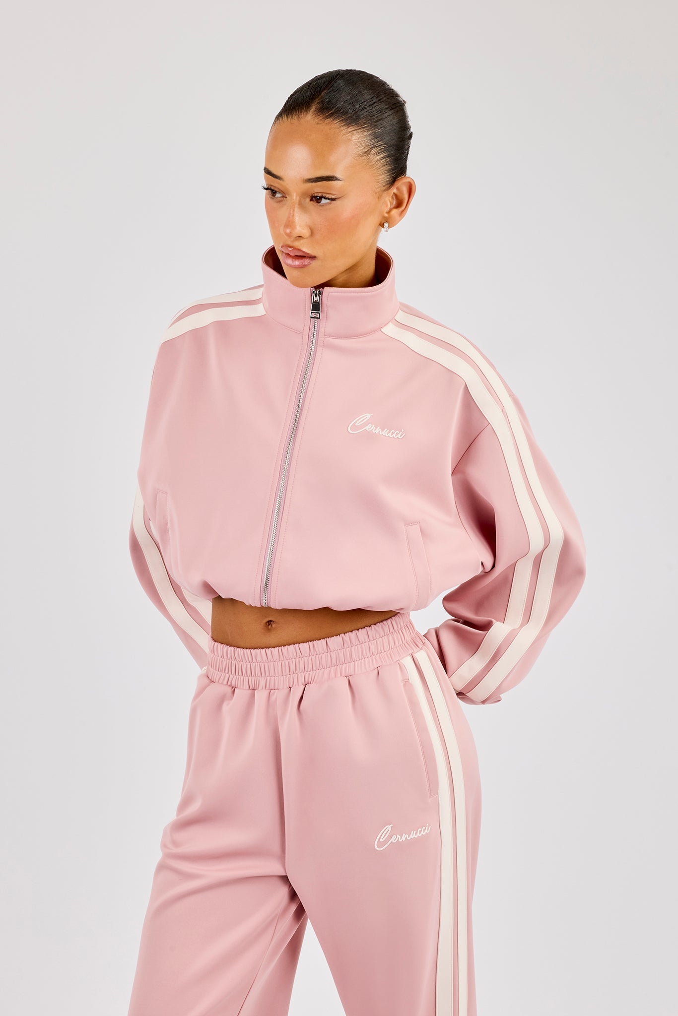 Taping Cropped Funnel Neck Jacket - Dusty Pink | Womens Outerwear ...