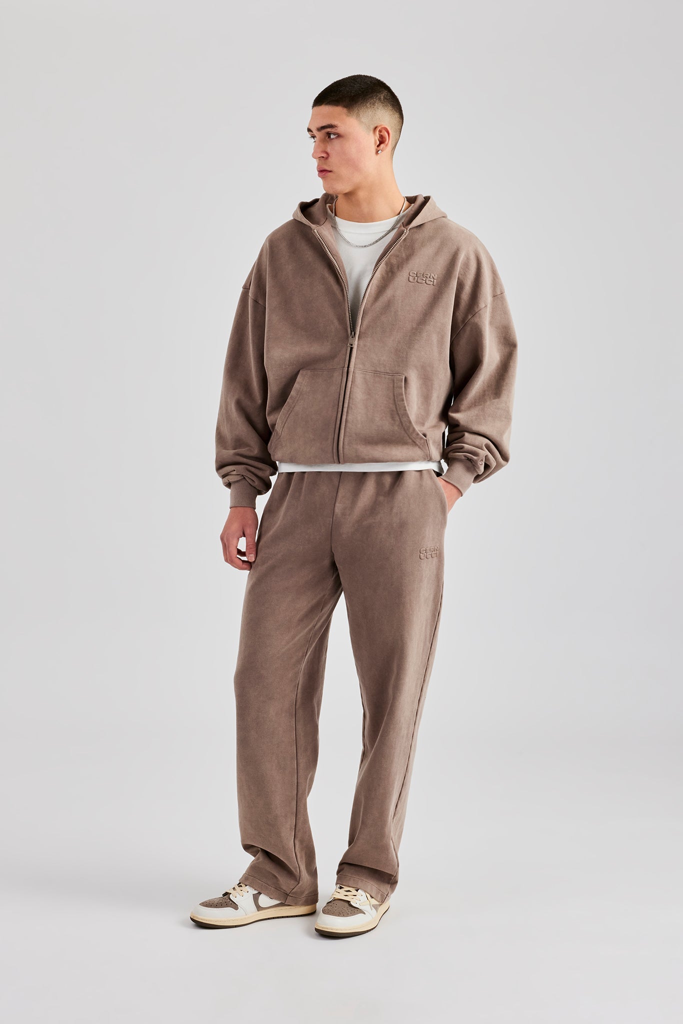 Washed Zip Through Tracksuit - Taupe | Mens Sets | Shop Tracksuits at ...