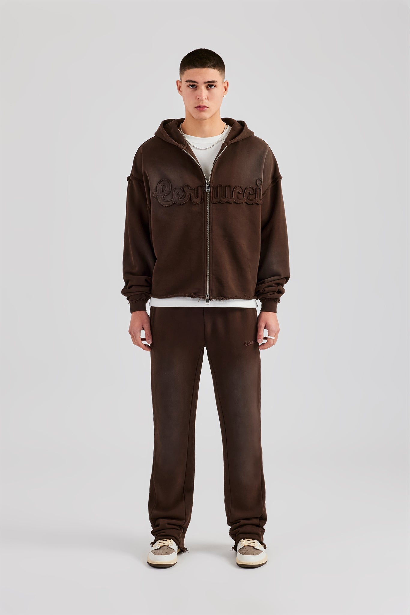 Washed Applique Zip Through Tracksuit - Chocolate | Mens Sets | Shop ...