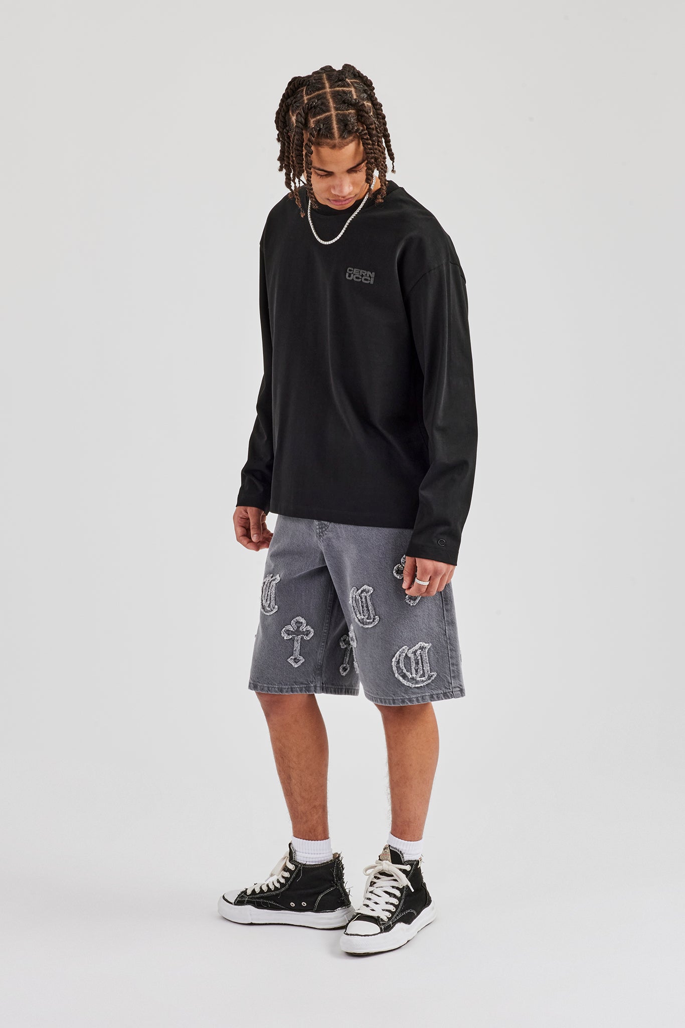 Raw Edge Applique Cross Jort - Washed Grey | Mens Shorts | Shop Denim ...