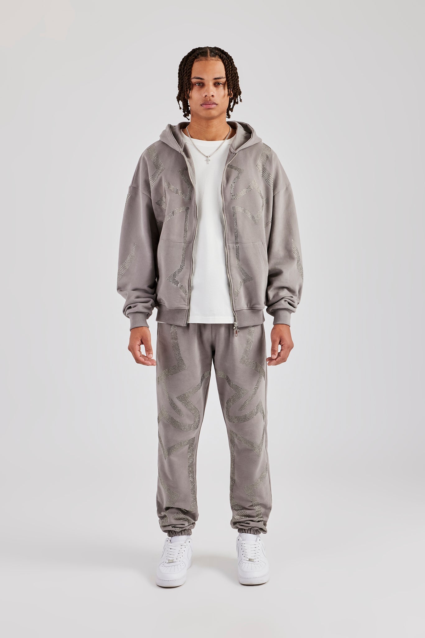 Rhinestone Cross Zip Through Tracksuit - Charcoal | Mens Sets | Shop ...