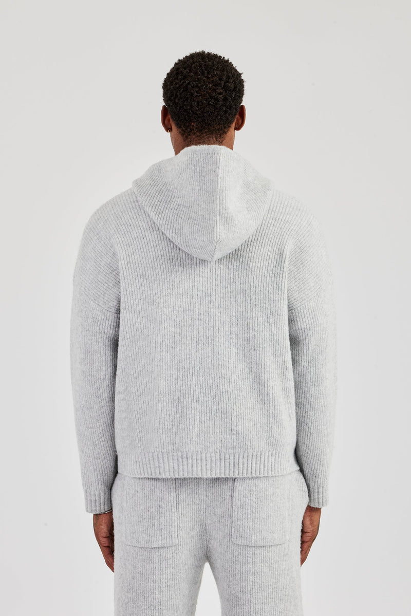 Embroidered Knitted Zip Hoodie - Light Grey | Mens Knitwear | Shop ...