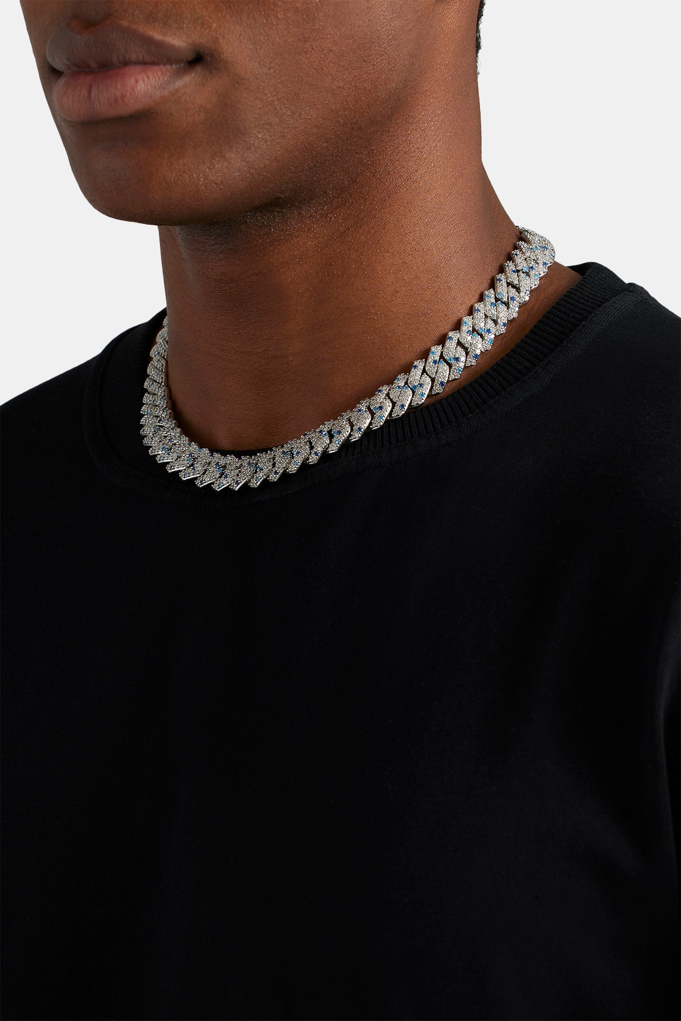 14mm Iced Clear & Blue Prong Cuban Chain | Mens Chains | Shop Prong ...