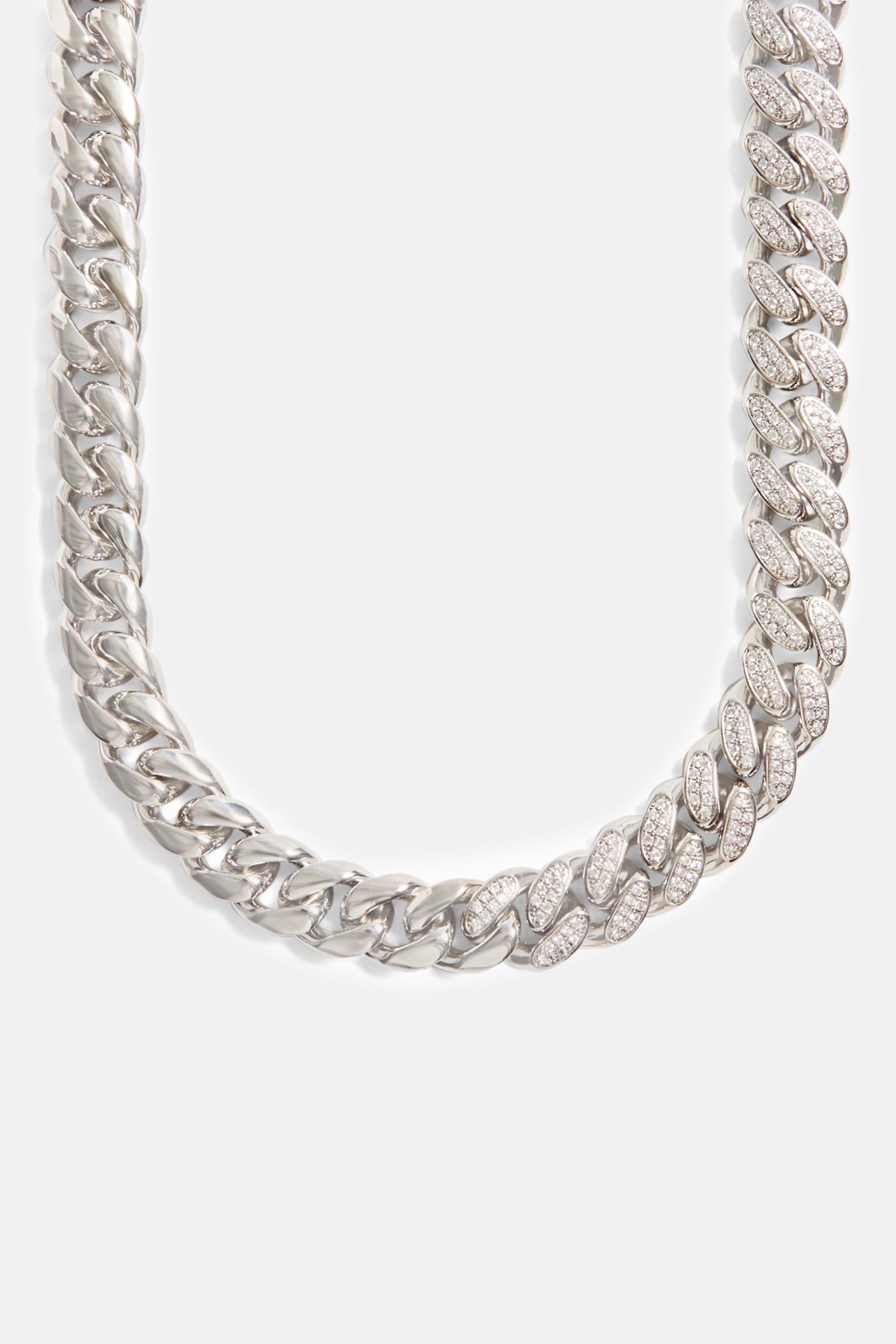 19mm Half Iced CZ Half Polished Cuban Chain - White Gold | Mens Chains ...