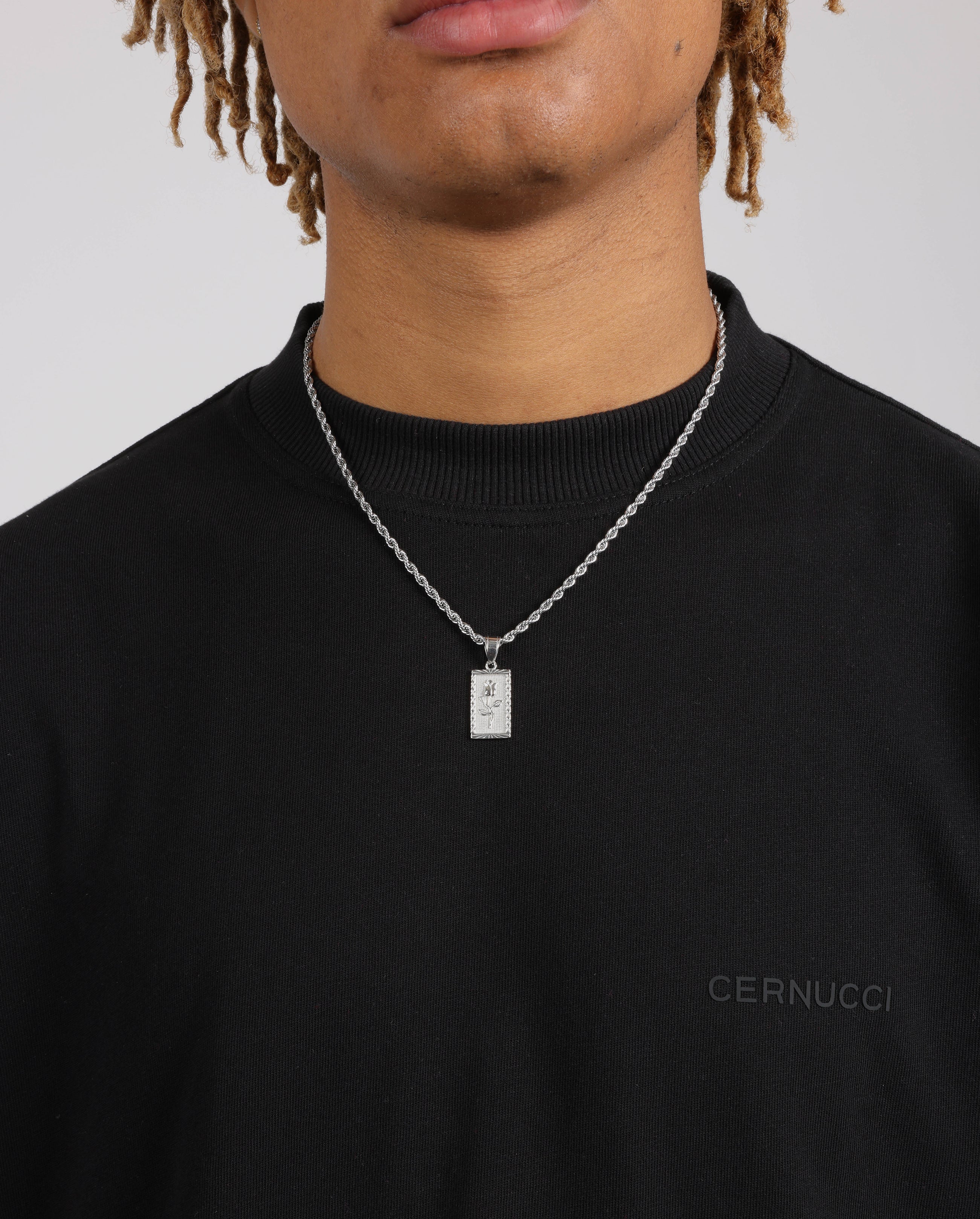 22mm Rose Rectangle Embossed Pendant – Cernucci US