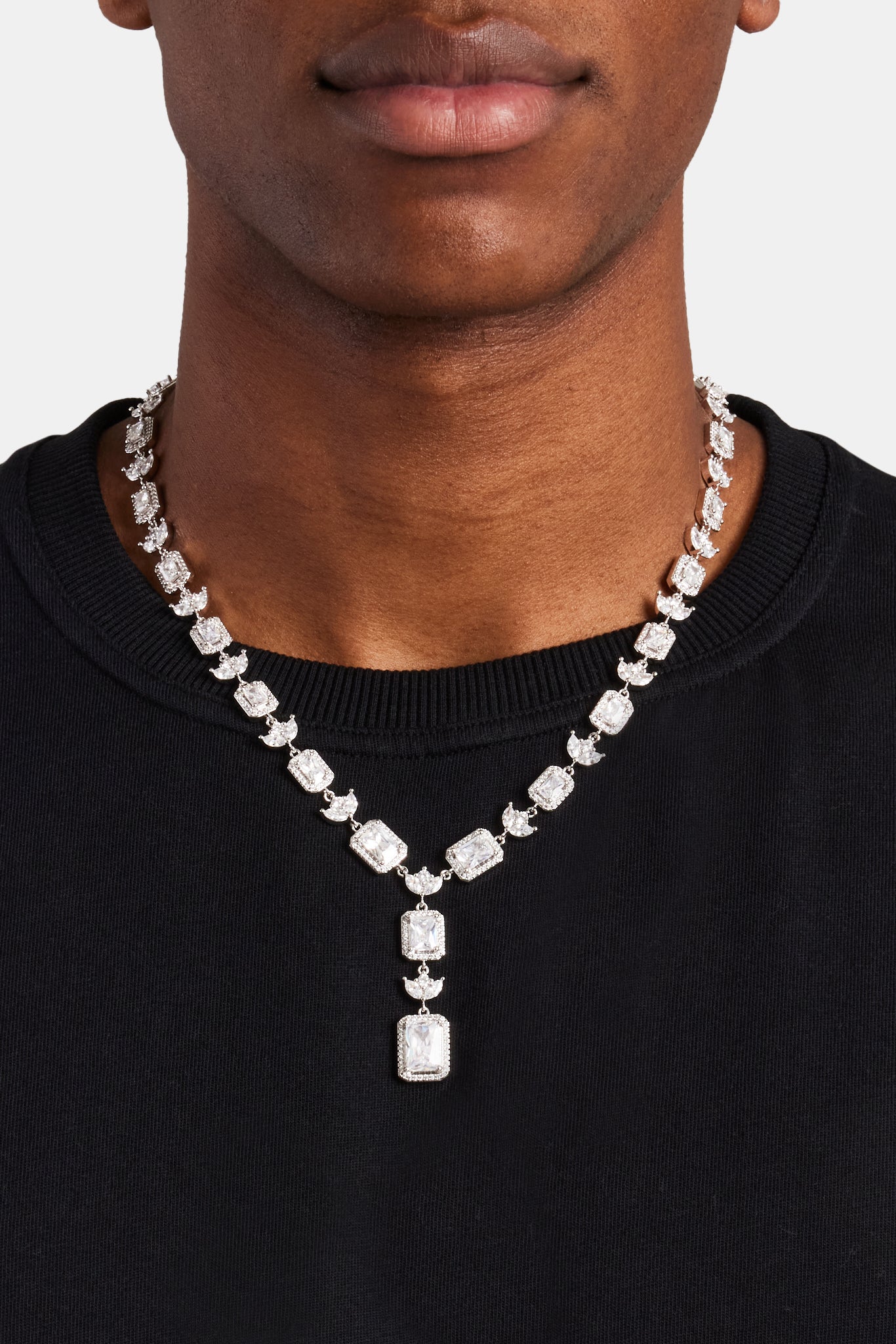 Iced CZ Bezel Cluster Drop Chain - White | Mens Chains | Shop Drop ...