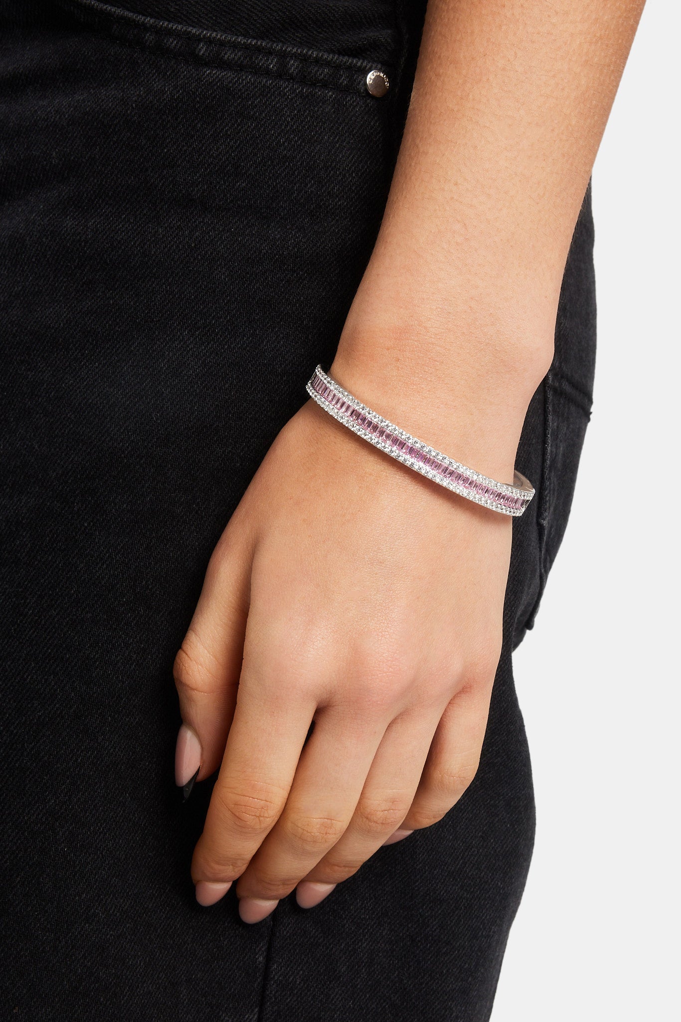 Pink Baguette Stone Bangle - White 8mm | Womens Bracelets | Shop ...