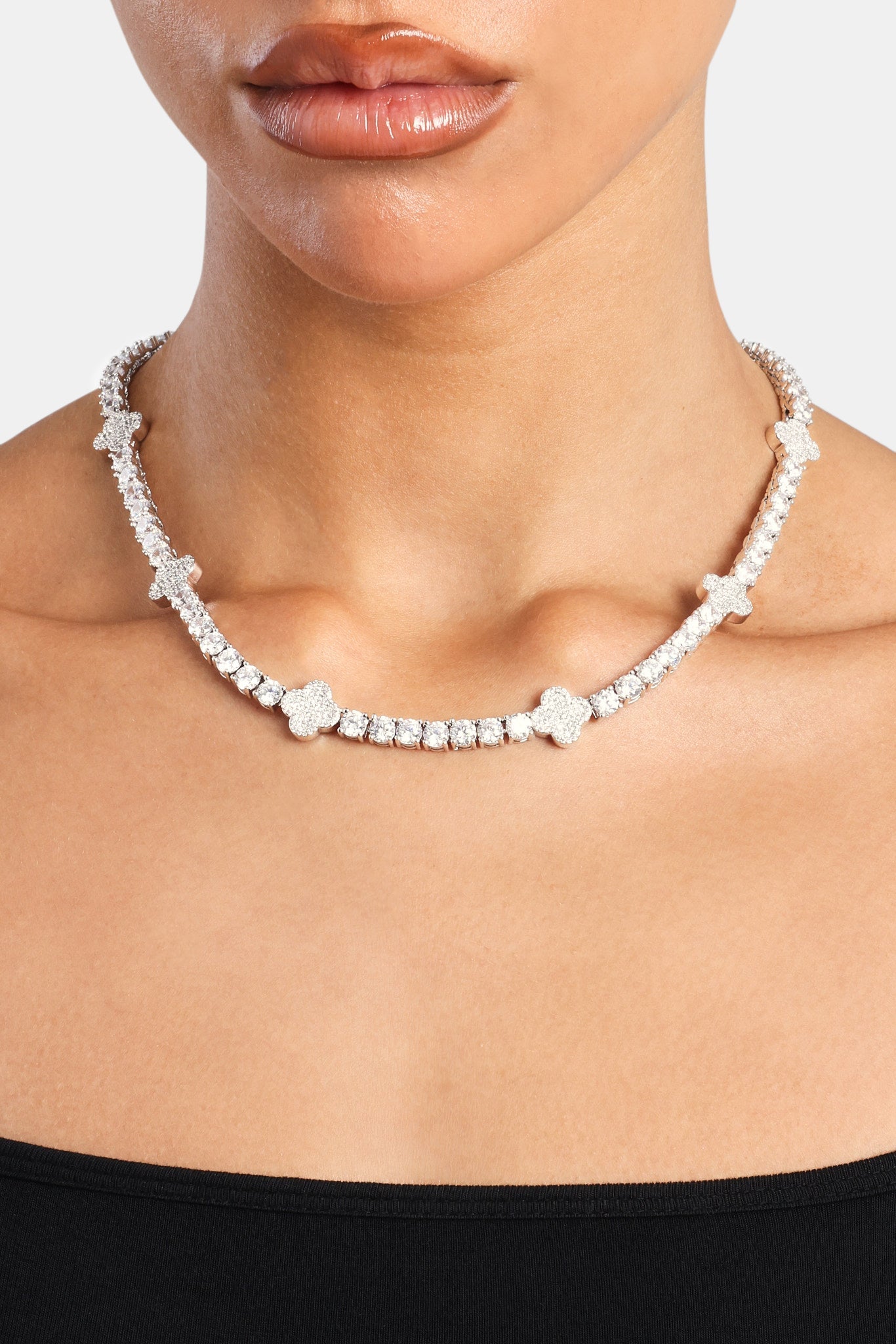 Womens Iced Motif Tennis Chain - White 5mm | Womens Chains | Shop ...