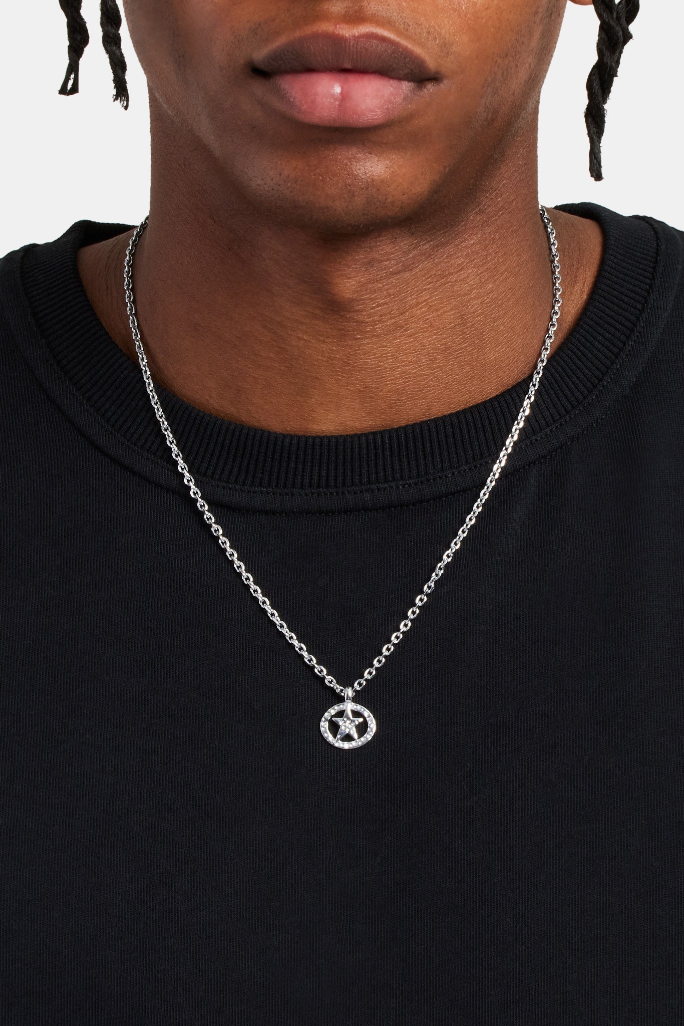 Star Outline Disc Pendant - White | Mens Necklaces | Shop Pendant/Motif ...