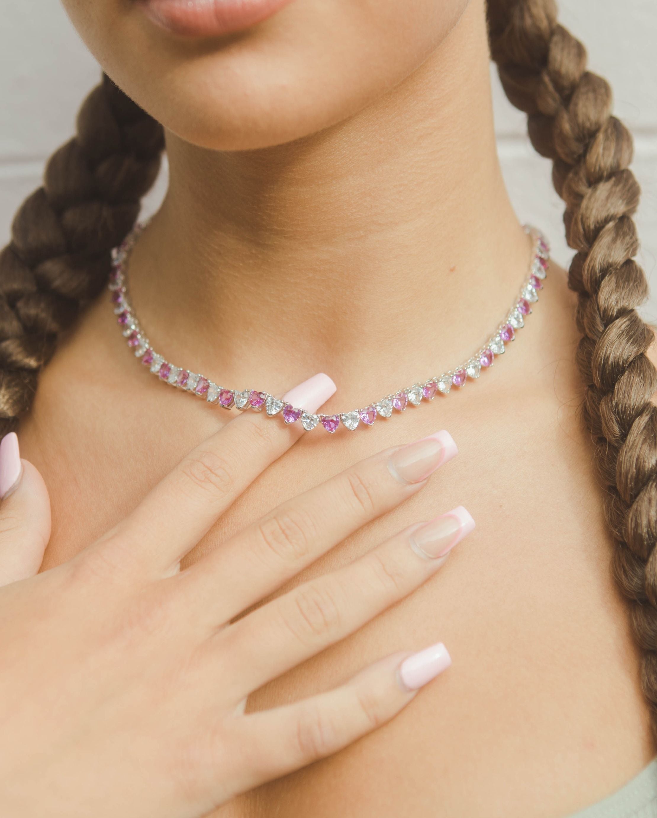 5mm White & Pink Heart Tennis Link Chain – Cernucci US