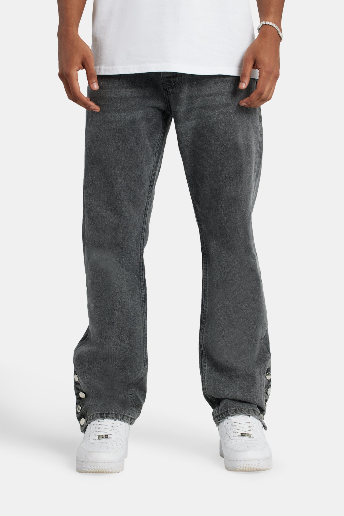 Relaxed Button Hem Detail Jeans - Dark Grey | Mens Denim | Shop Jeans ...