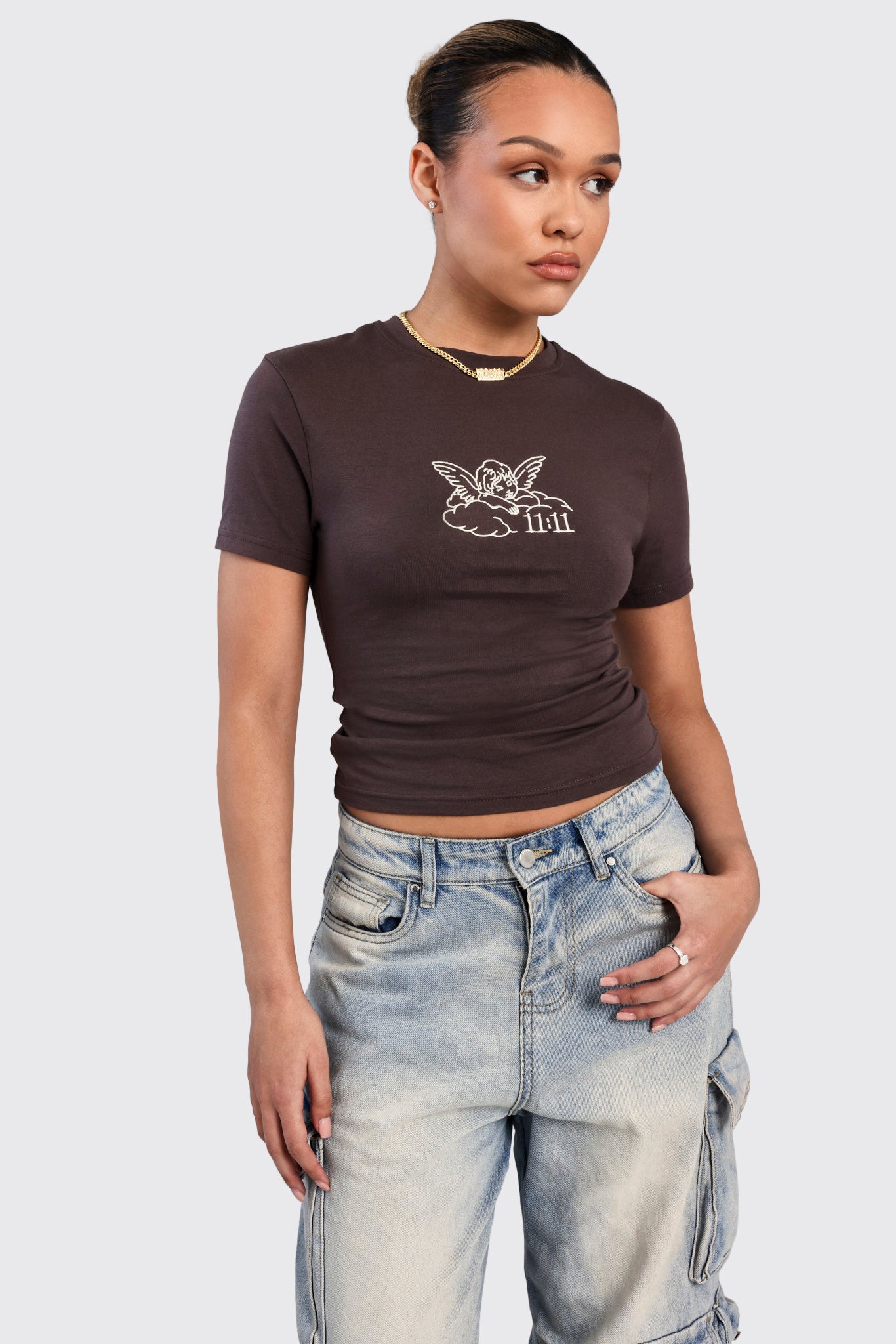 Cherub Print Baby Tee - Chocolate – Cernucci US