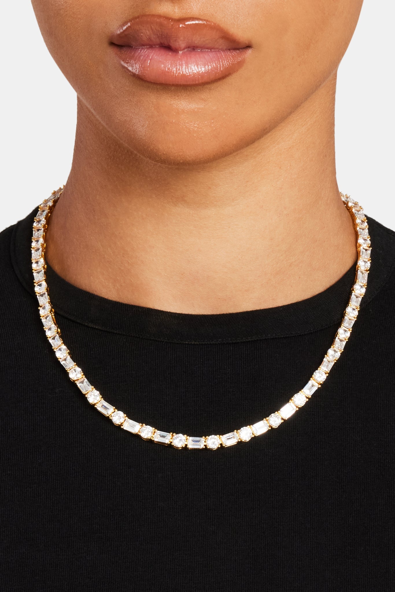 Round & Rectangular Tennis Chain - Gold 5mm | Womens Chains | Shop ...